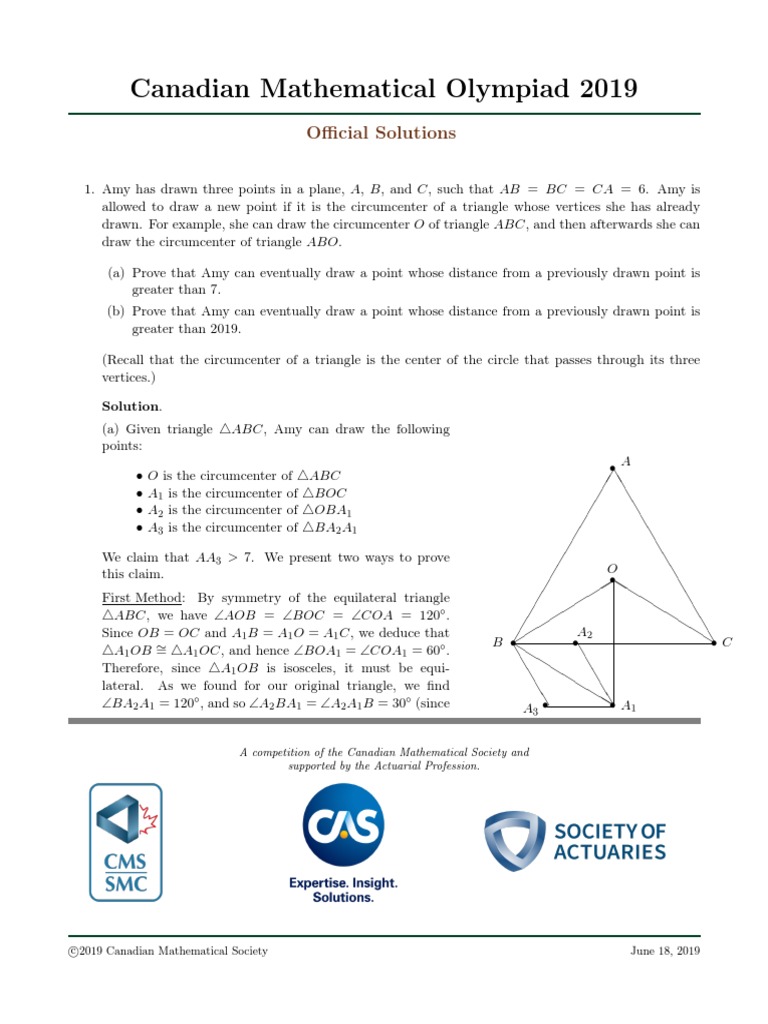 Canadian Mathematical Olympiad 2019: Official Solutions | PDF | Vertex ...