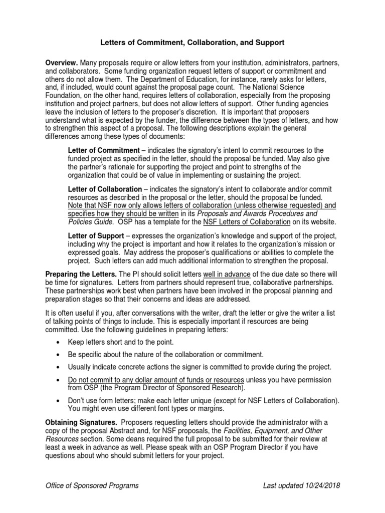 Letters of Commitment, Collaboration, and Support | PDF | National ...