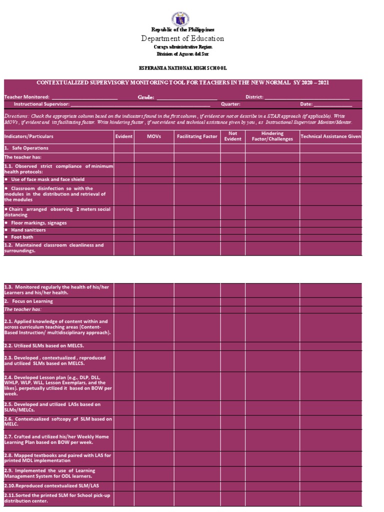 Contextualized Monitoring Tool For Teachers Pdf Learning Teachers