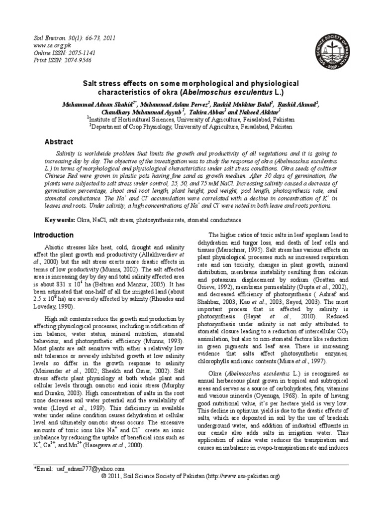 Salt Stress Effects On Some Morphological and Physiological ... Salt Stress Effects On Some Morphological and Physiological ...