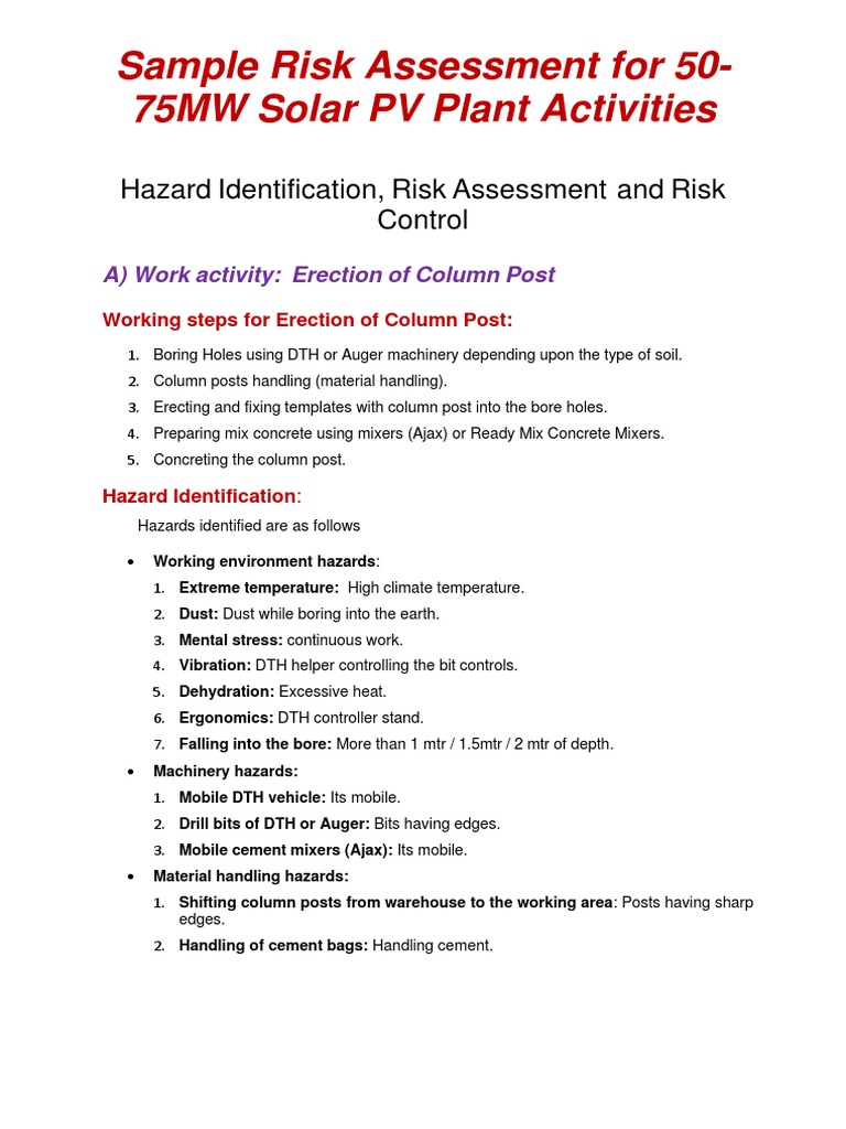 Basic HIRA (Hazards & Risk Assessment of Solar PV Project) | PDF ...
