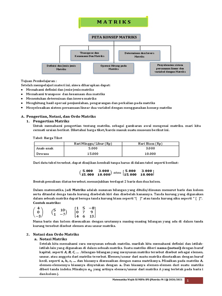 Pengertian dan Notasi Matriks | PDF | Metode & Bahan Ajar