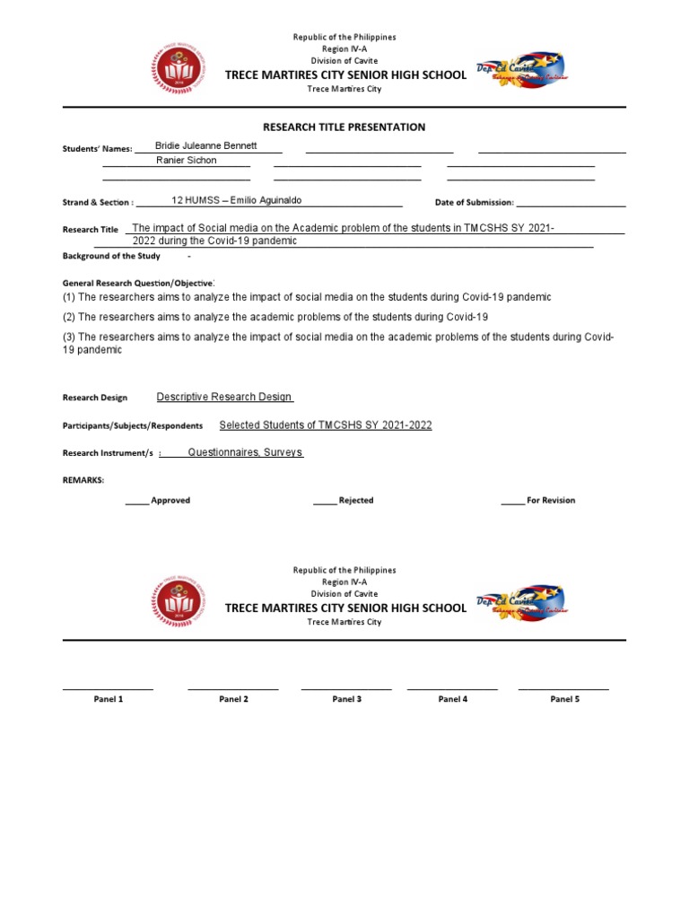 Trece Martires City Senior High School: Research Title Presentation | PDF