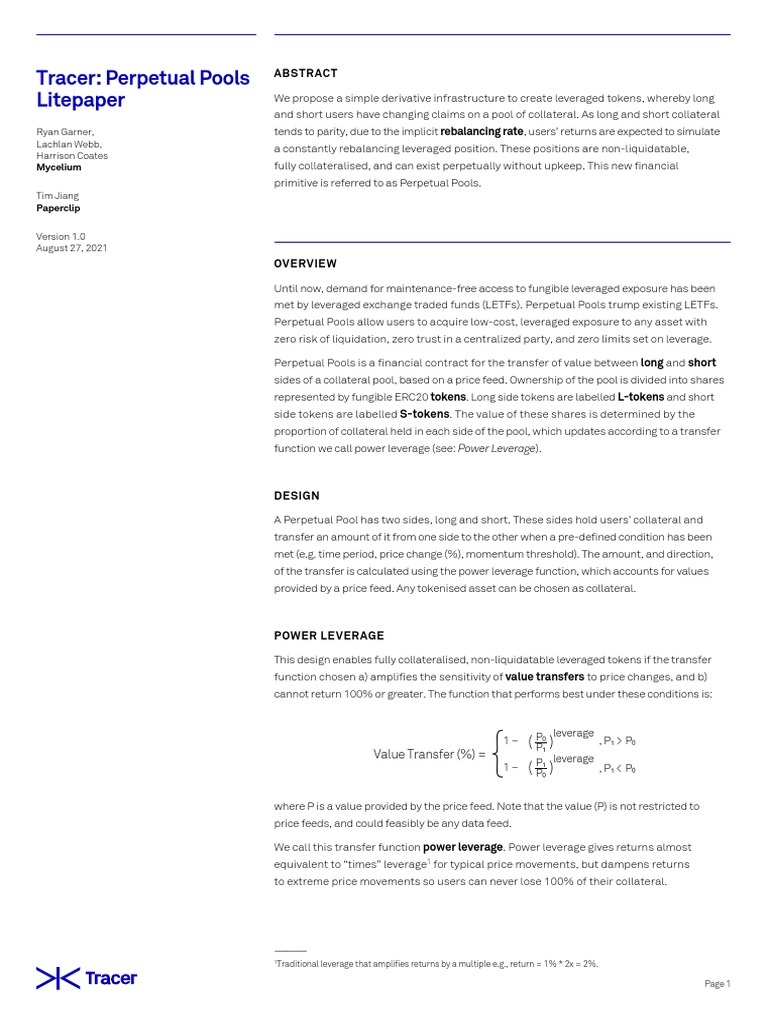 Tracer: Perpetual Pools Litepaper: Ryan Garner, Lachlan Webb, Harrison ...