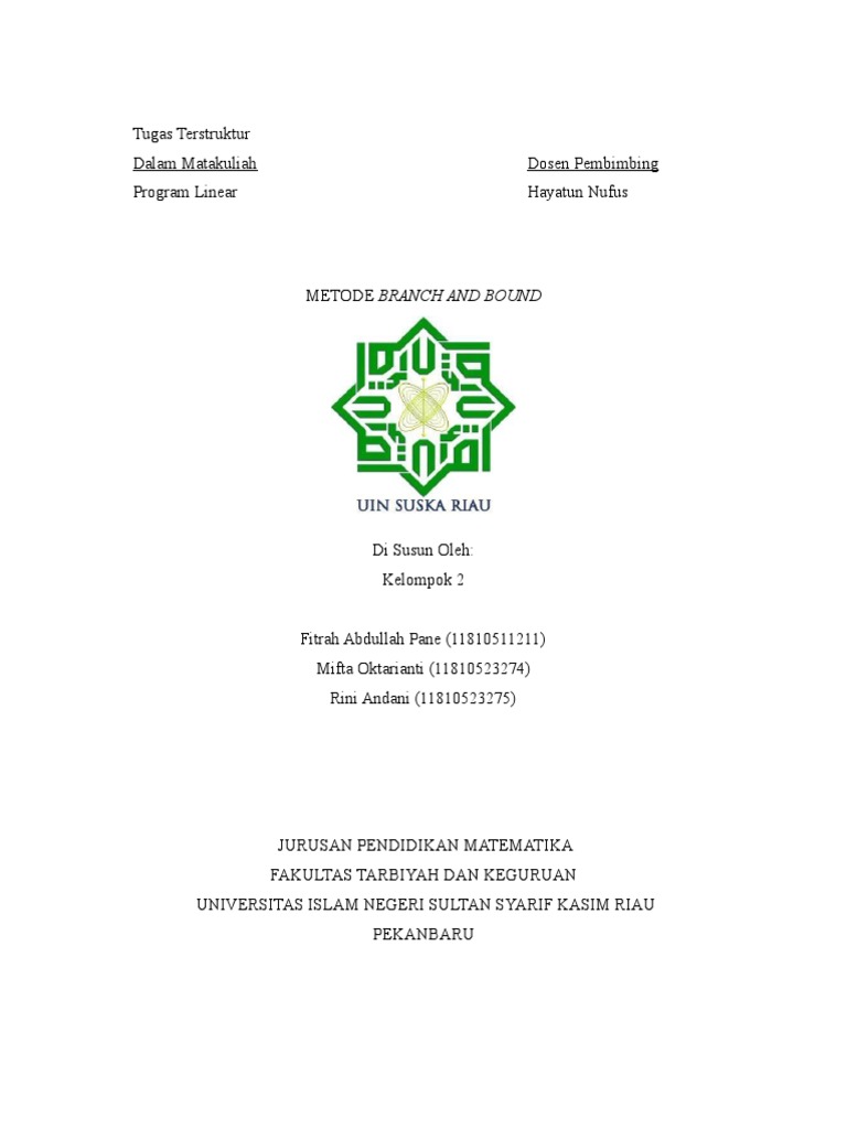 Program Linear Metode Branch and Bound | PDF