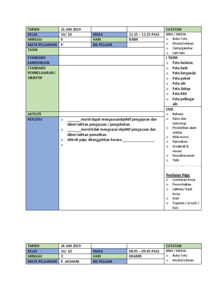 RPH PJK T1 Minggu 3 | PDF