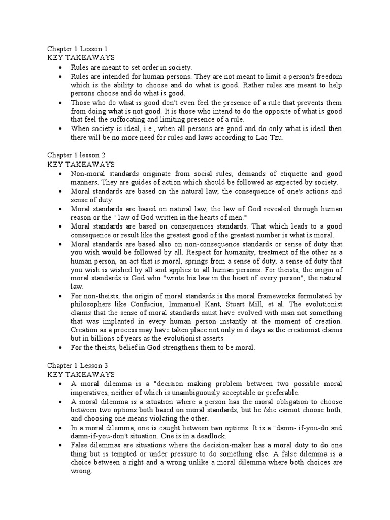 Chapter 1 Lessons on Morality, Ethics, and Culture | PDF | Morality | Conscience