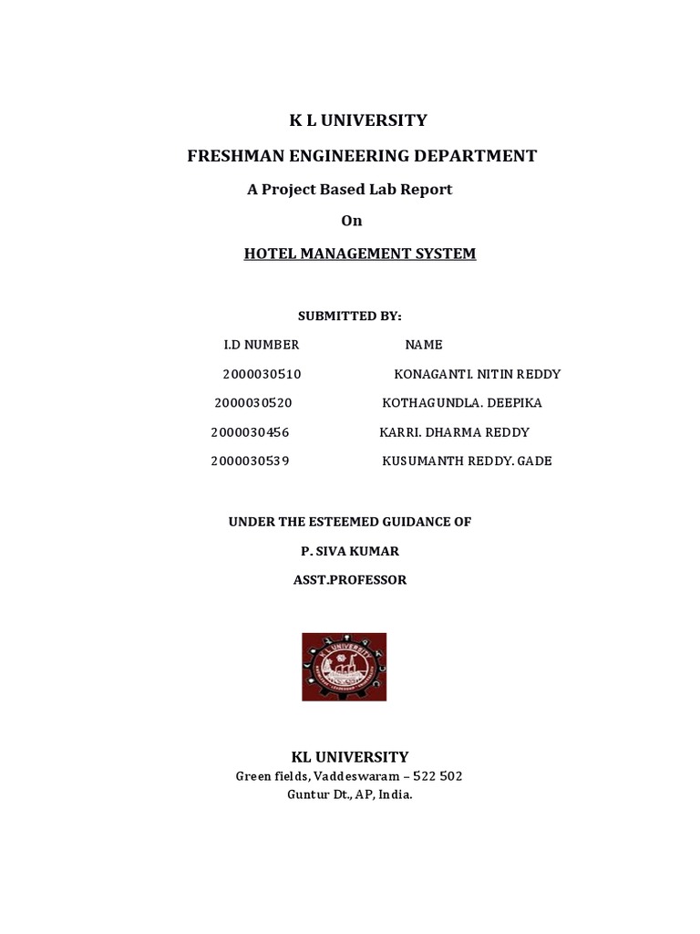 K L University Freshman Engineering Department: A Project Based Lab ...