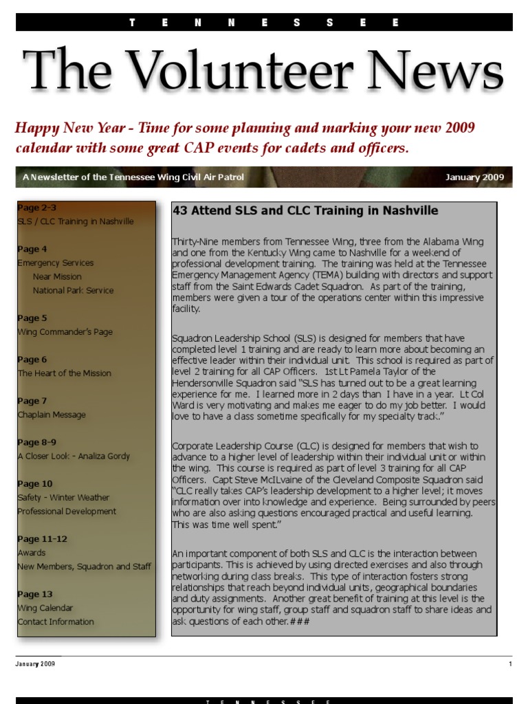 Tennessee Wing - Jan 2009 | PDF | Civil Air Patrol | Ice