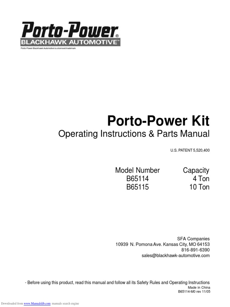 Porto-Power Kit: Operating Instructions & Parts Manual | PDF | Pump | Valve