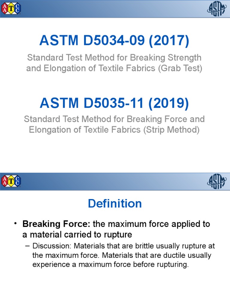 ASTM D5034-09 (2017) : Standard Test Method For Breaking Strength and ...