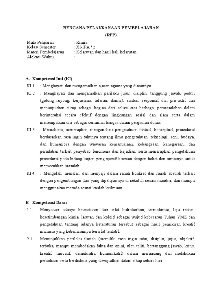 RPP Kimia: Kelarutan dan Ksp Kelas XI | PDF
