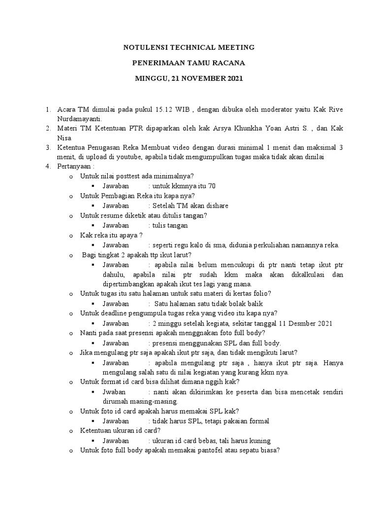 Notulensi Technical Meeting | PDF