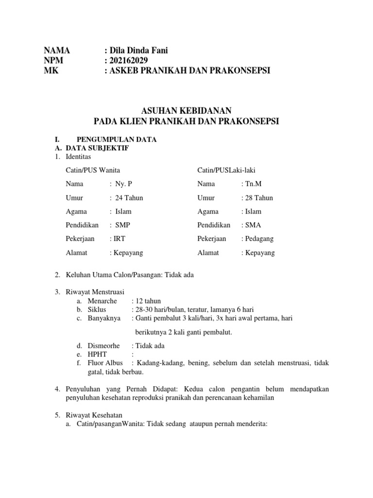 SOAP Askeb Pranikah Dan Prakonsepsi | PDF