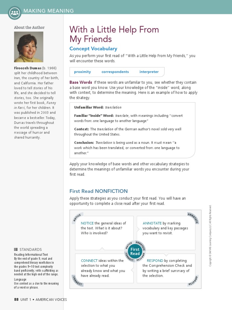 With A Little Help From My Friends | PDF | Word | Vocabulary