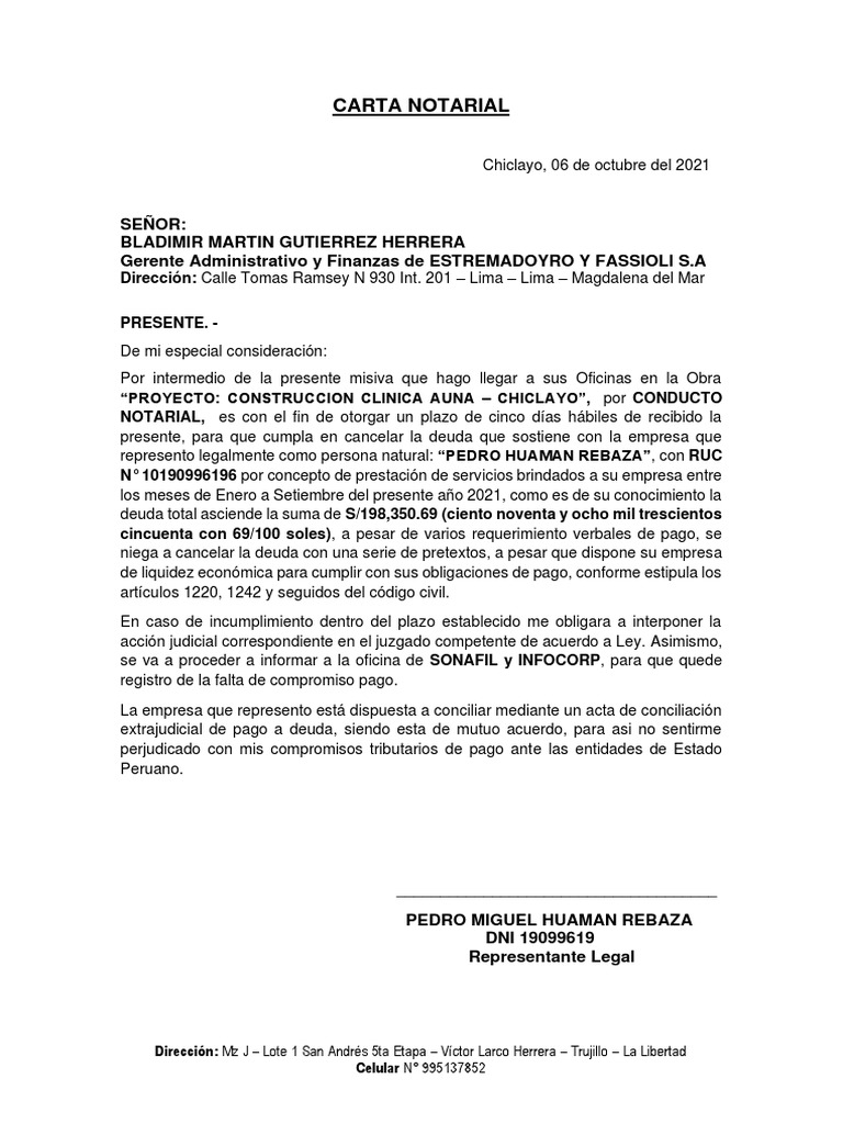 Carta Notarial - Pedro Huaman | PDF