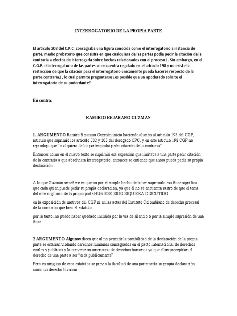 Interrogatorio de La Propia Parte | PDF | Confesión (ley) | Sentencia (ley)