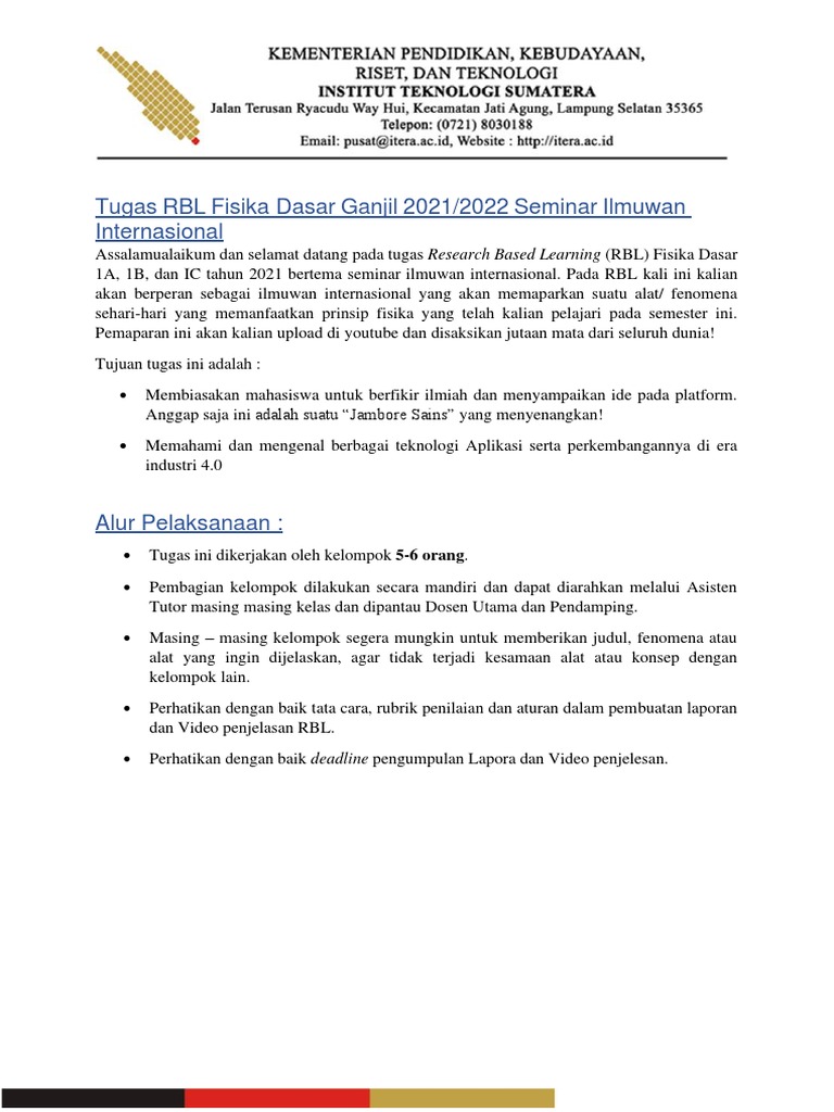 Panduan RBL Fisika Dasar Ganjil 2021-2022-2021122 | PDF