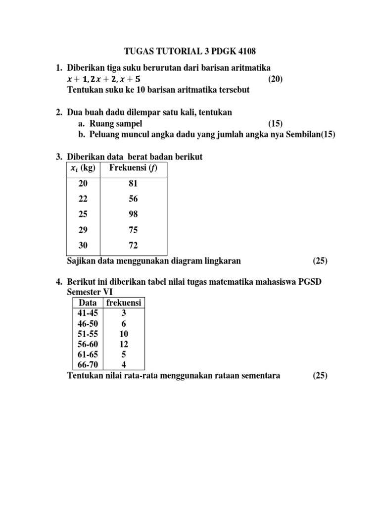 Soal Tugas Tutorial 3 PDGK 4108 | PDF