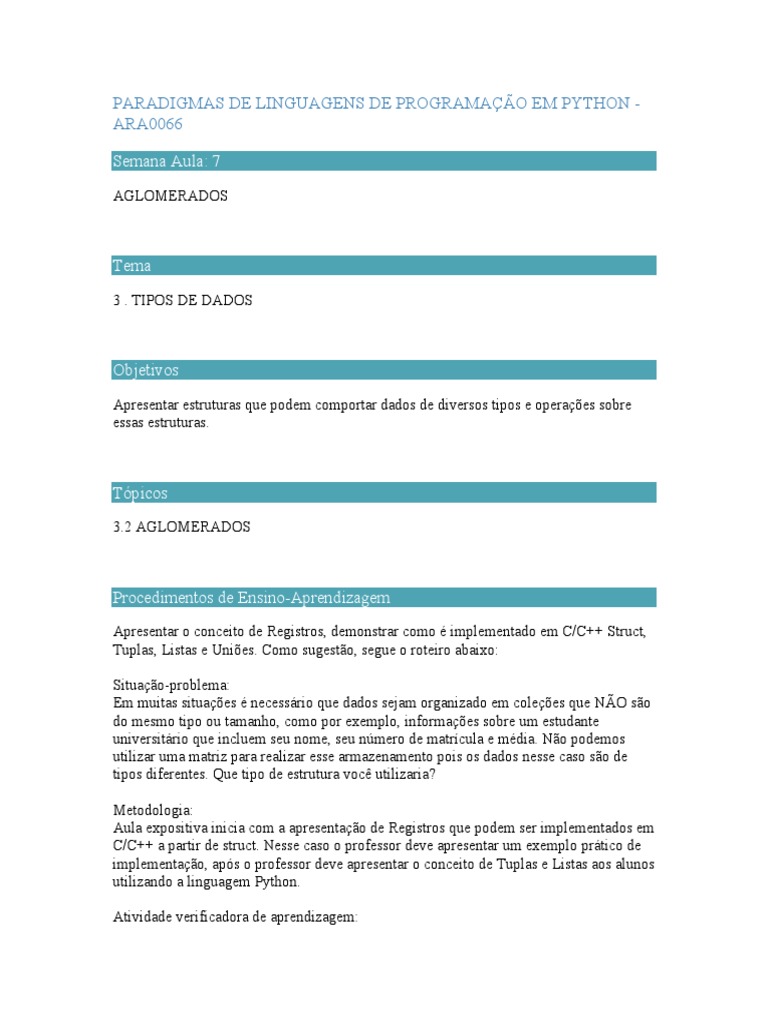 Aula 07 | PDF | C (linguagem de programação) | Python (linguagem de ...