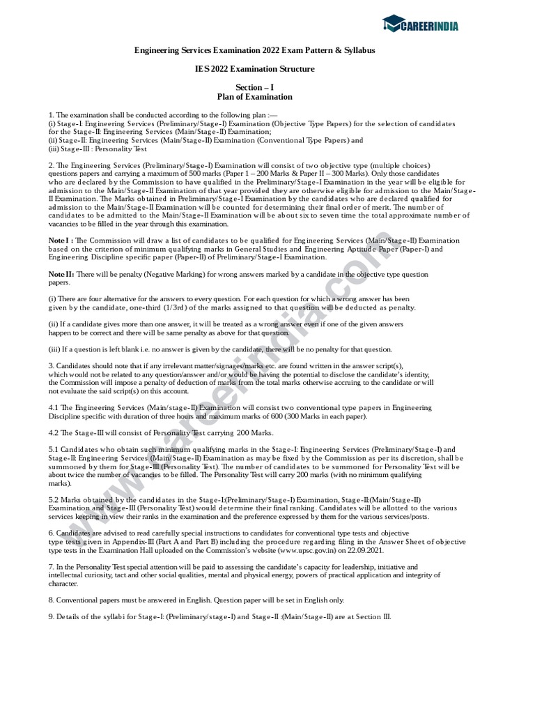 IES 2022 Exam Pattern and Syllabus | PDF | Electrical Network | Beam ...