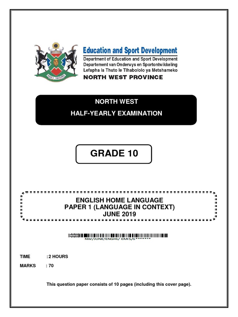 Grade 10 English Paper 1 Term 4 | PDF | Weight Training