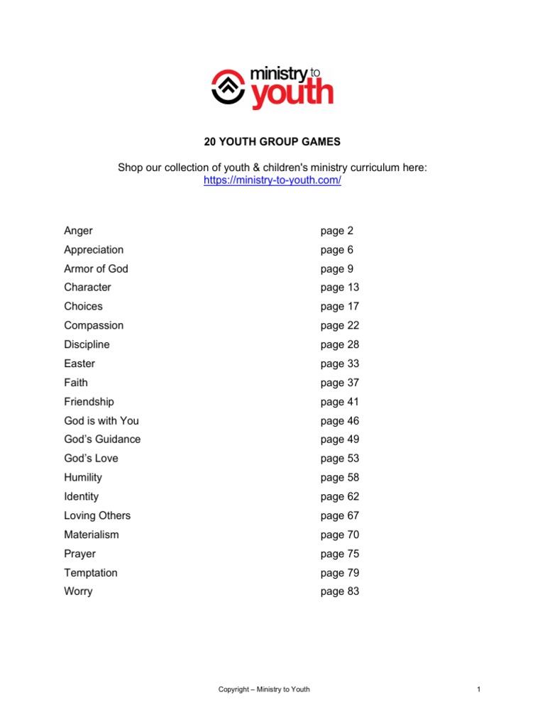 20 Youth Group Games Pdf Anger Compassion