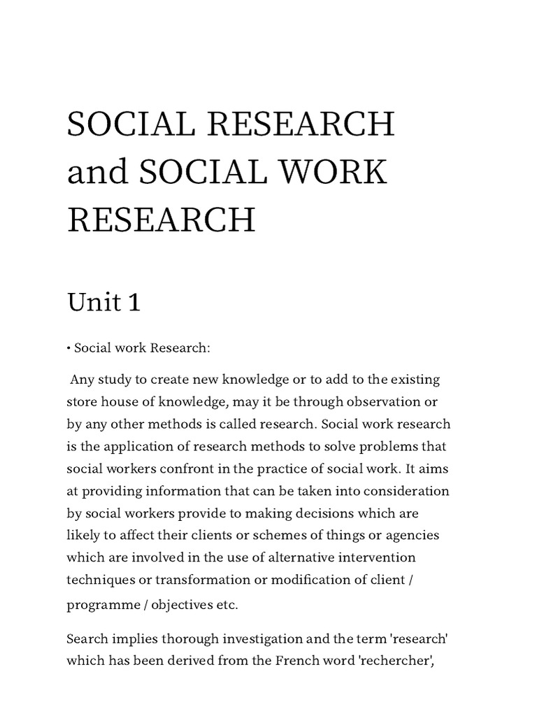 Social Research and Social Work Research: Unit 1 | PDF | Hypothesis ...