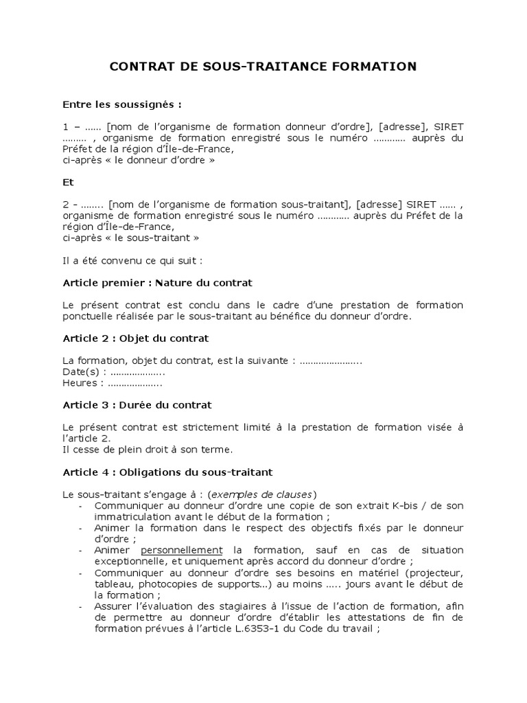 Contrat de Sous-Traitance | PDF | Business