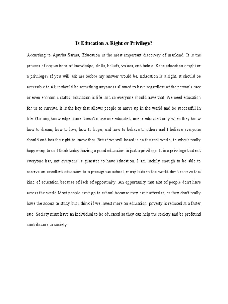Is Education A Right or Privilege? | PDF | Career & Growth | Self ...