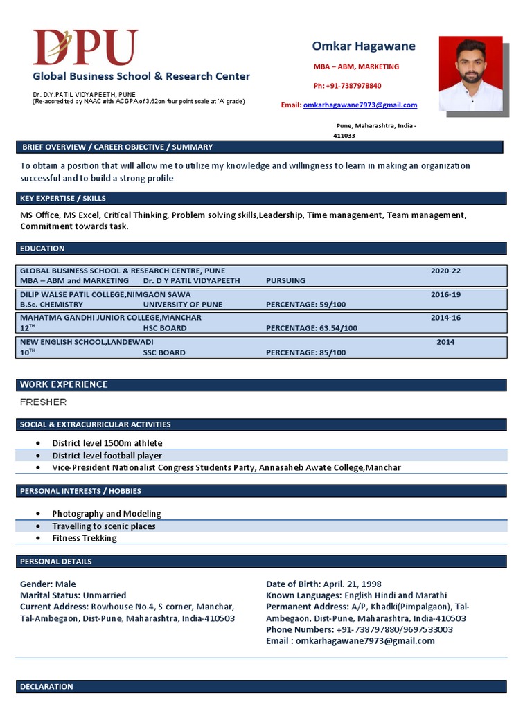 CV Omkarh Mba Abm | PDF | Cognition