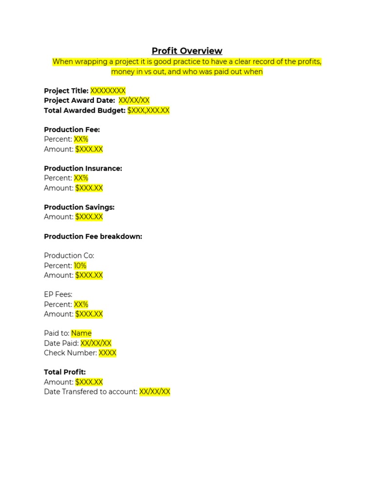 Profit Overview Top Sheet | PDF