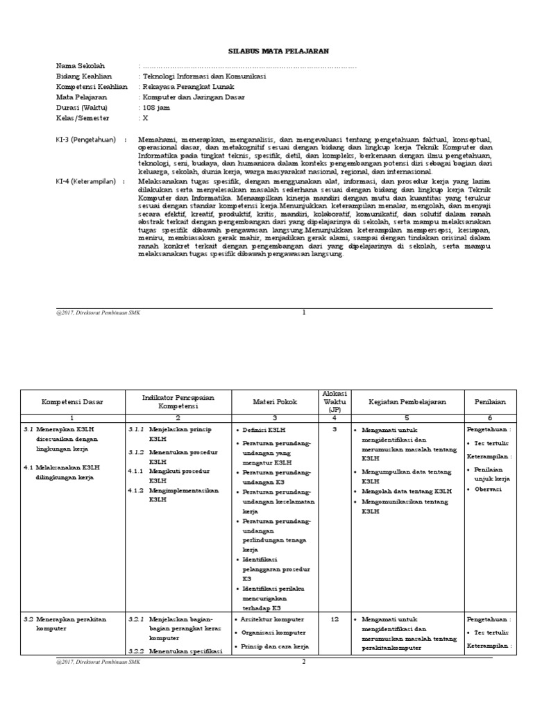 Silabus Komputer Dan Jaringan Dasar | PDF