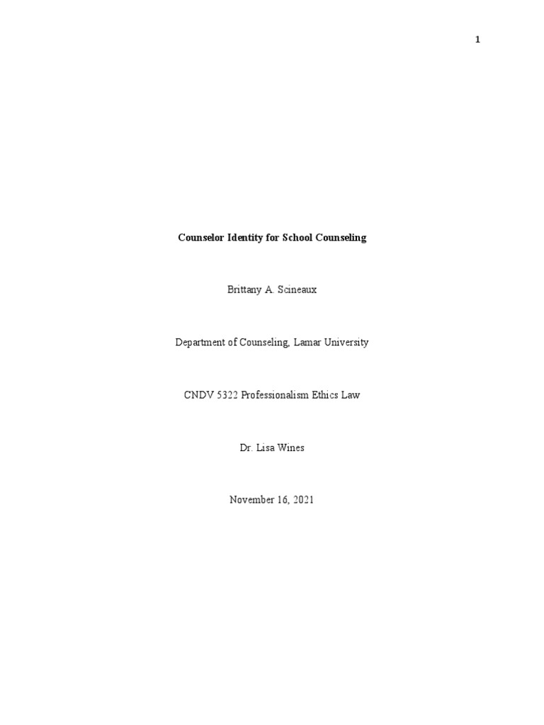 Counselor Identity For School Counseling - Completed | PDF | Counseling ...