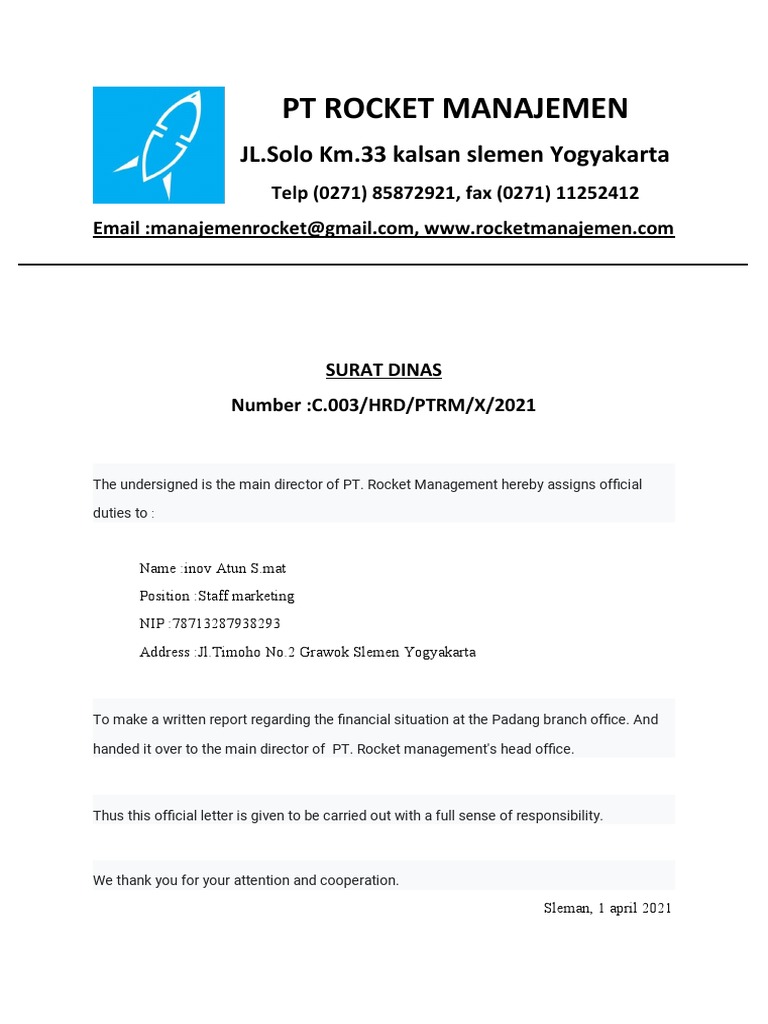 PT Rocket Manajemen: JL - Solo Km.33 Kalsan Slemen Yogyakarta | PDF