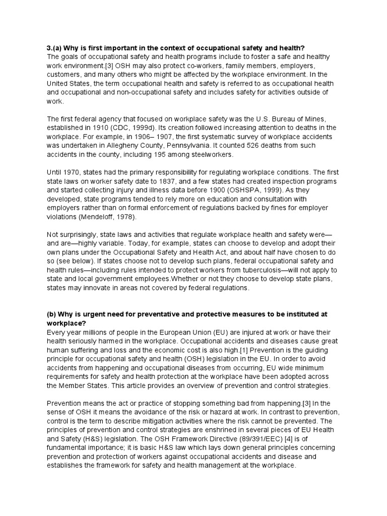 (A) Why Is First Important in The Context of Occupational Safety and ...