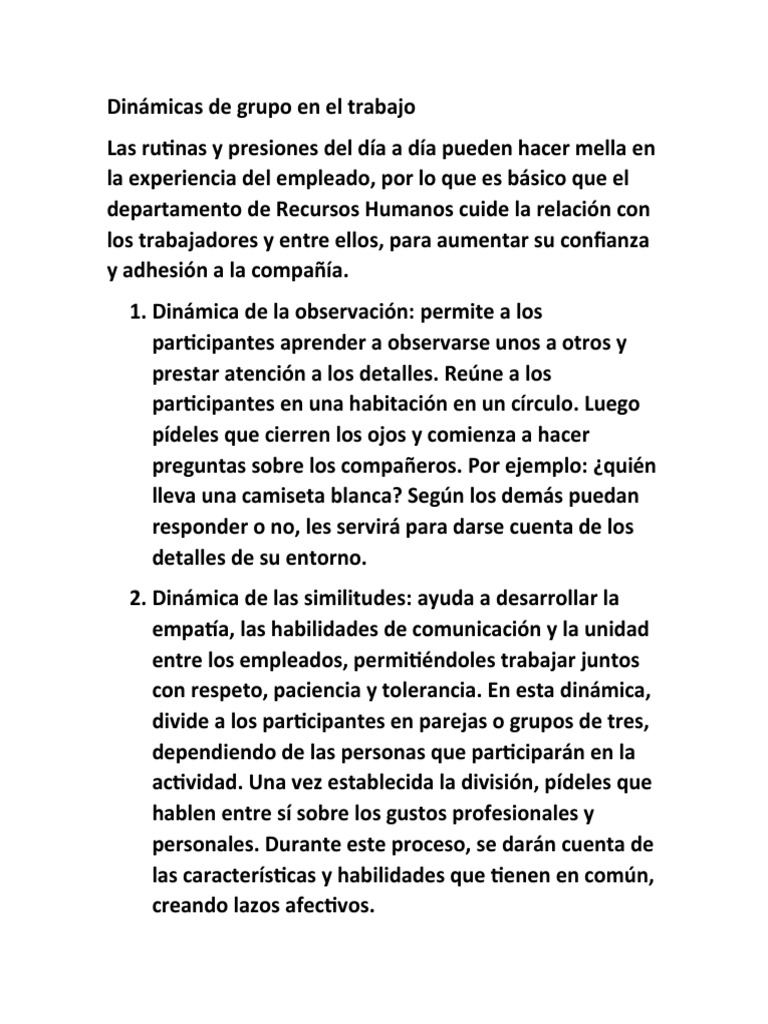 Dinámicas de Grupo para el Trabajo | PDF