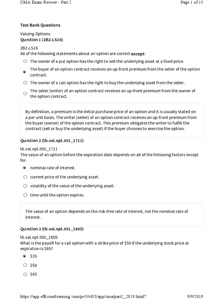 Options Mcqs | PDF | Option (Finance) | Put Option