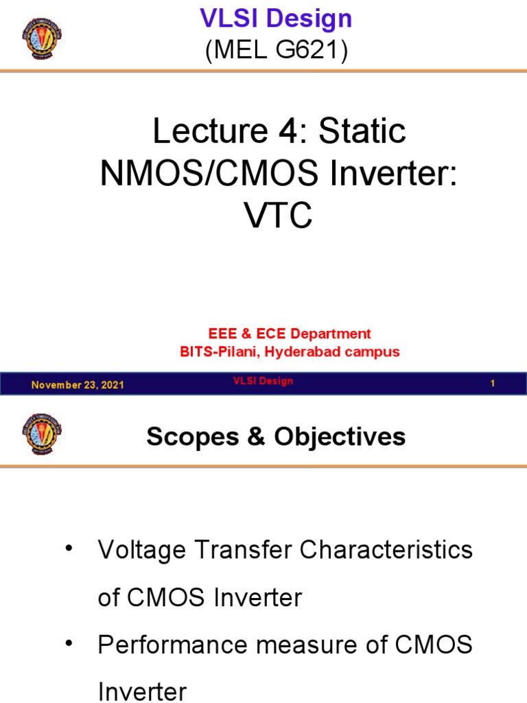 Lecture 4: Static NMOS/CMOS Inverter: VTC: (MEL G621) | PDF