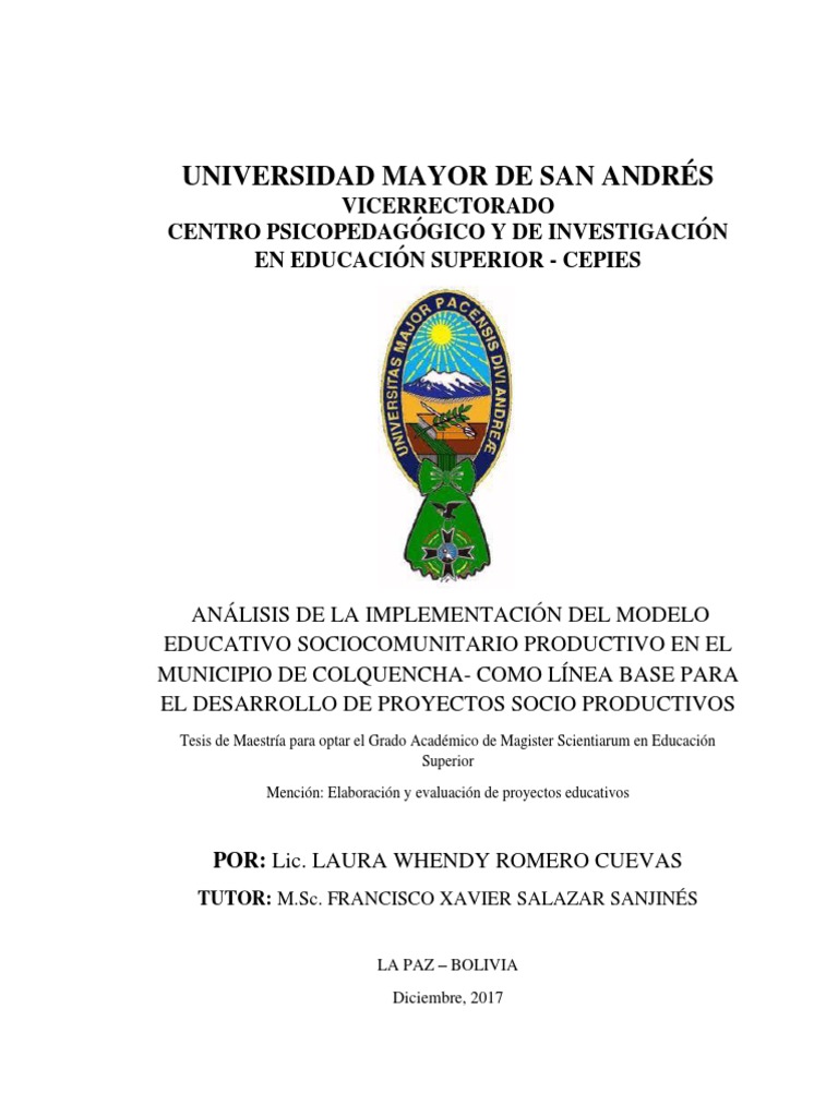 Tesis Maestria UMSA 2020 EDUCACION SUPERIOR Modelo | PDF | Bolivia ...