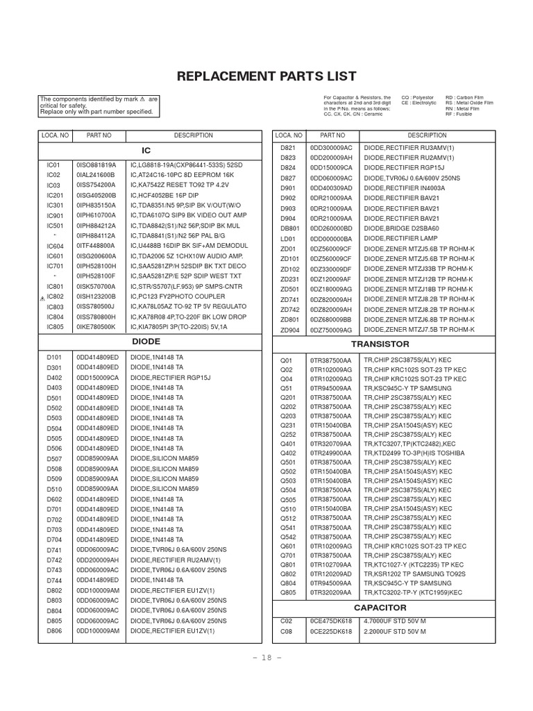 Replacement Parts List | PDF | Rectifier | Inductor