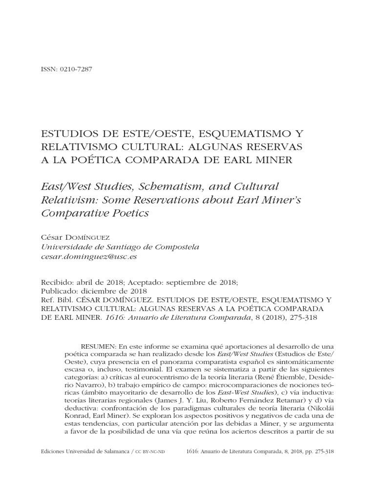 East/West Studies, Schematism, and Cultural Relativism: Examining Earl ...