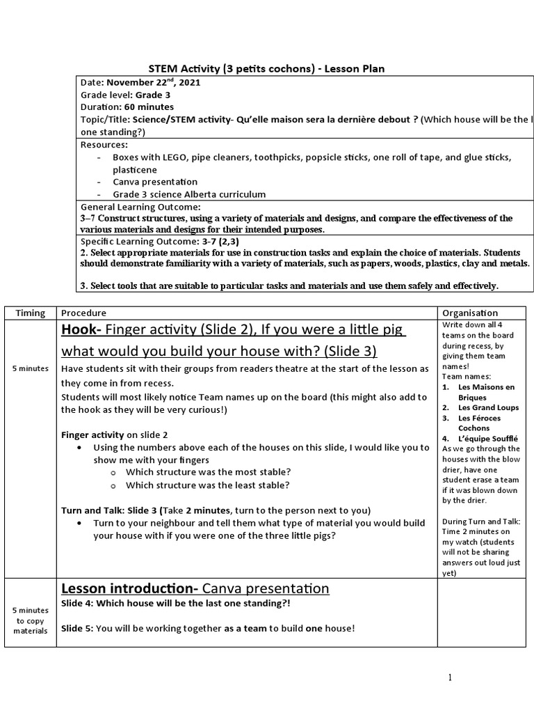 STEM Lesson Plan: Three Little Pigs Activity | PDF | Educational ...