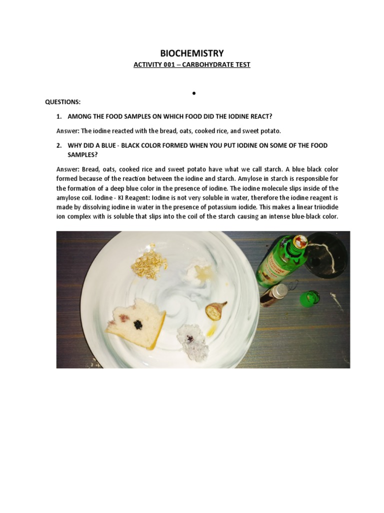 Biochemistry: Activity 001 - Carbohydrate Test | PDF | Cooking, Food ...