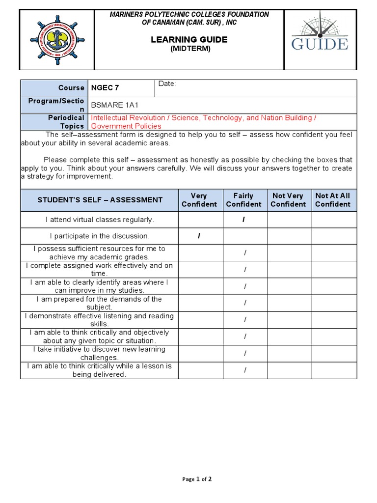 Self-Assessment Guide for BSMARE Students | PDF | Learning | Educational Psychology