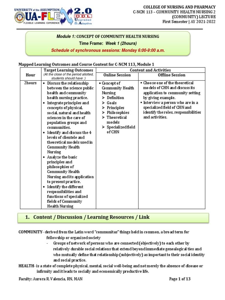 NCM 113 Module 1 Concept of CHN | PDF | Nursing | Mental Disorder