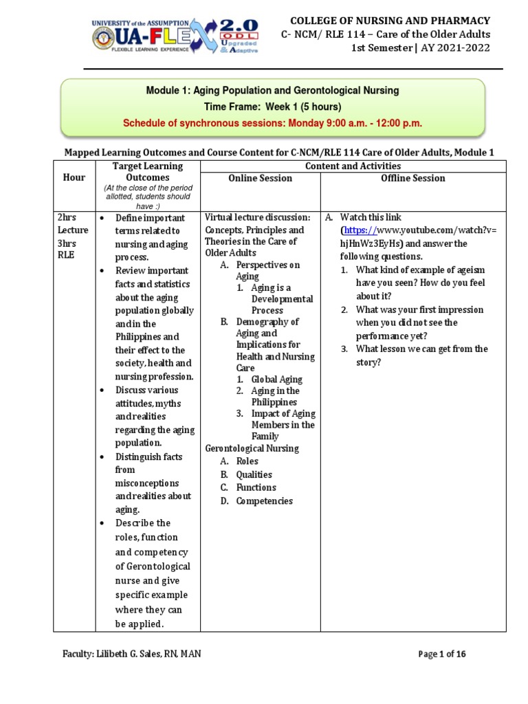 NCM RLE 114 Module 1 Aging Population and Gerontological Nursing | PDF | Gerontological Nursing ...