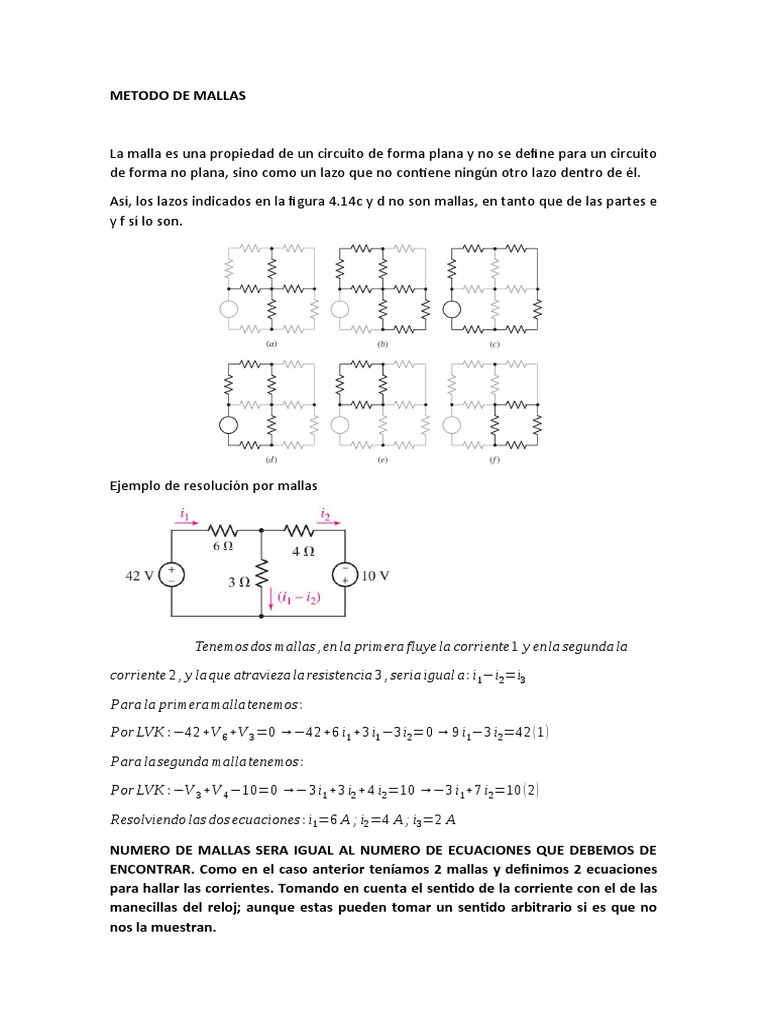 Metodo de Mallas | PDF | Ingenieria Eléctrica | Electricidad