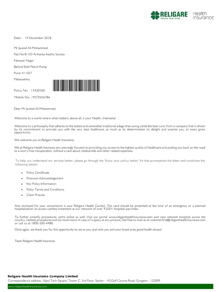 My Insurance Policy | PDF | Insurance | Health Care