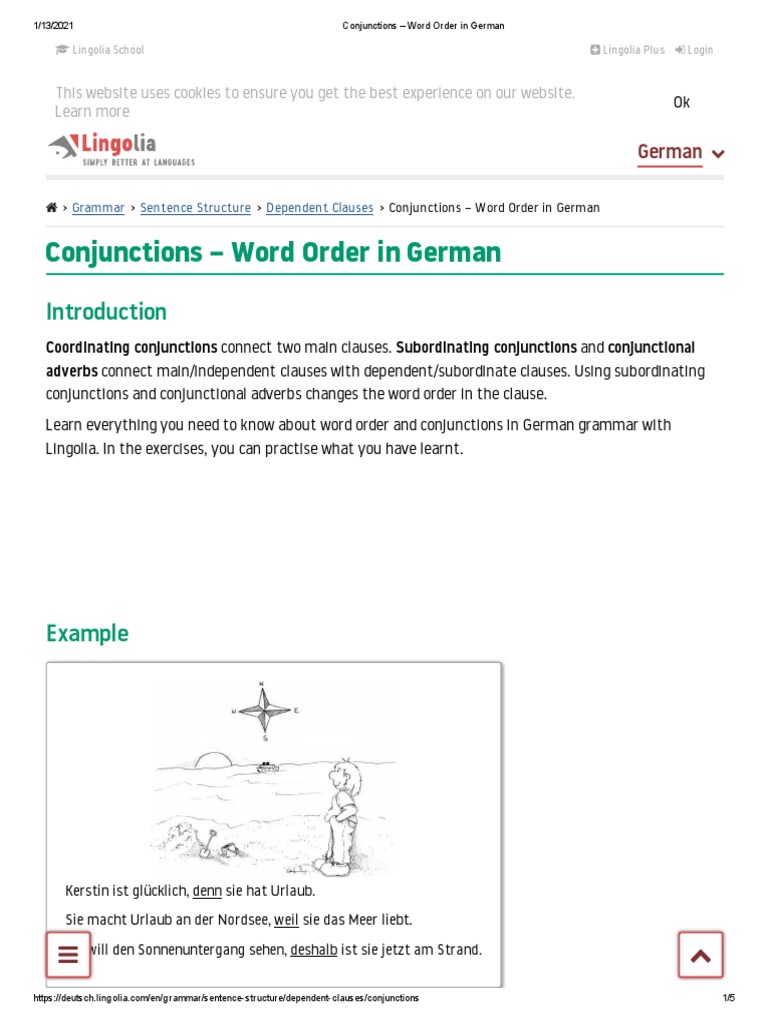 Conjunctions - Word Order in German | PDF | Linguistic Typology ...